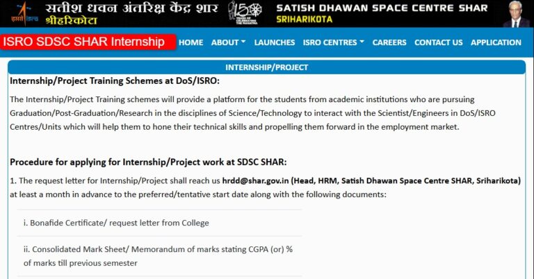 ISRO SDSC SHAR Summer Internship 2026: Apply Now for Project Training ...